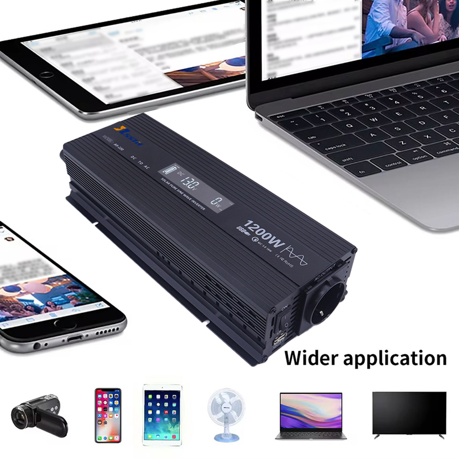 1200W Sine Wave Inverter for Home Outdoor, 12V 24V DC 110V 220v AC